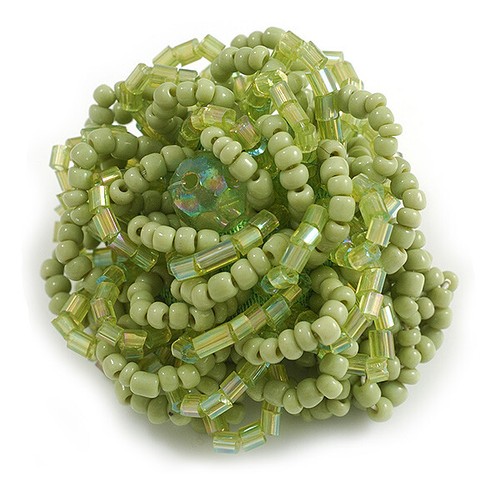 40mm Diameter/Pastel Mint Green Glass Bead Layered Flower Flex Ring ...