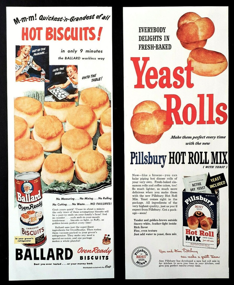 Pillsbury hot roll ad vintage 1948 Ballard biscuits original 2 pg ...