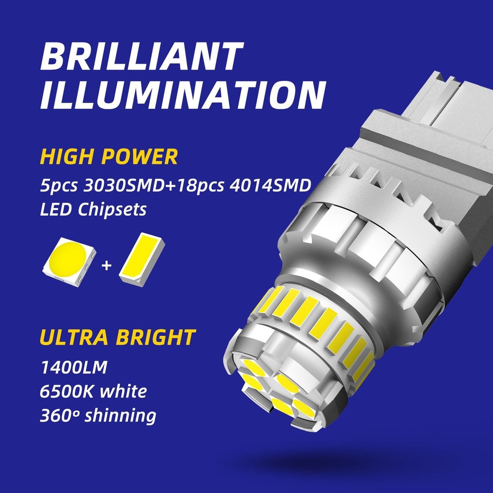 3157 3457 4157 LED Reverse Backup Brake Light Bulbs Bright White 6500K ...