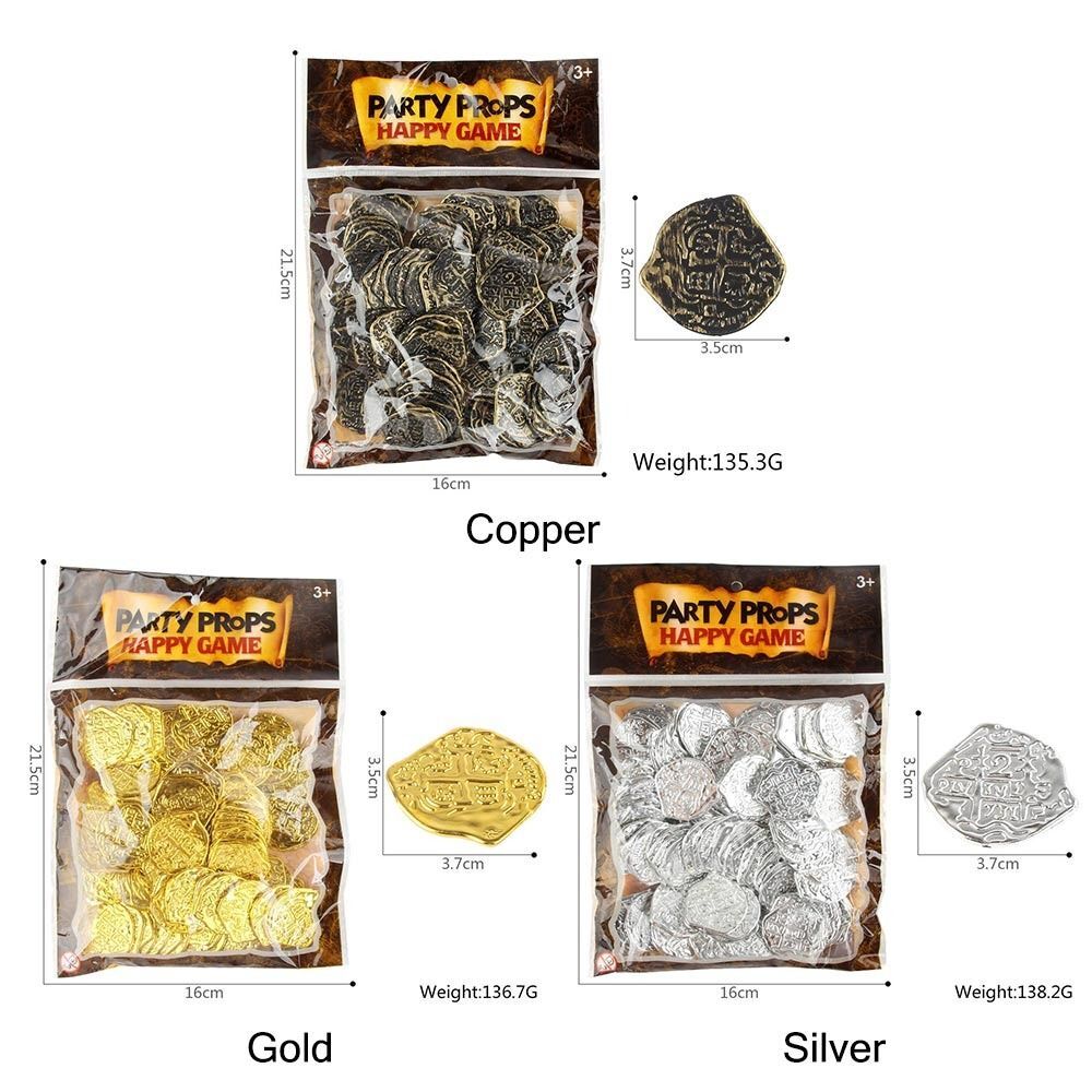 100PCS Gold Silver Halloween Pirate Treasure Coins Toy Coins Halloween ...