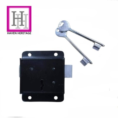 3" 75mm Press Lock Black - Face Fixing Door / Gate / Shed Lock with ...