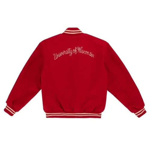 90s University of Wisconsin Red Wool Full-Snap Varsity Letterman Men's ...