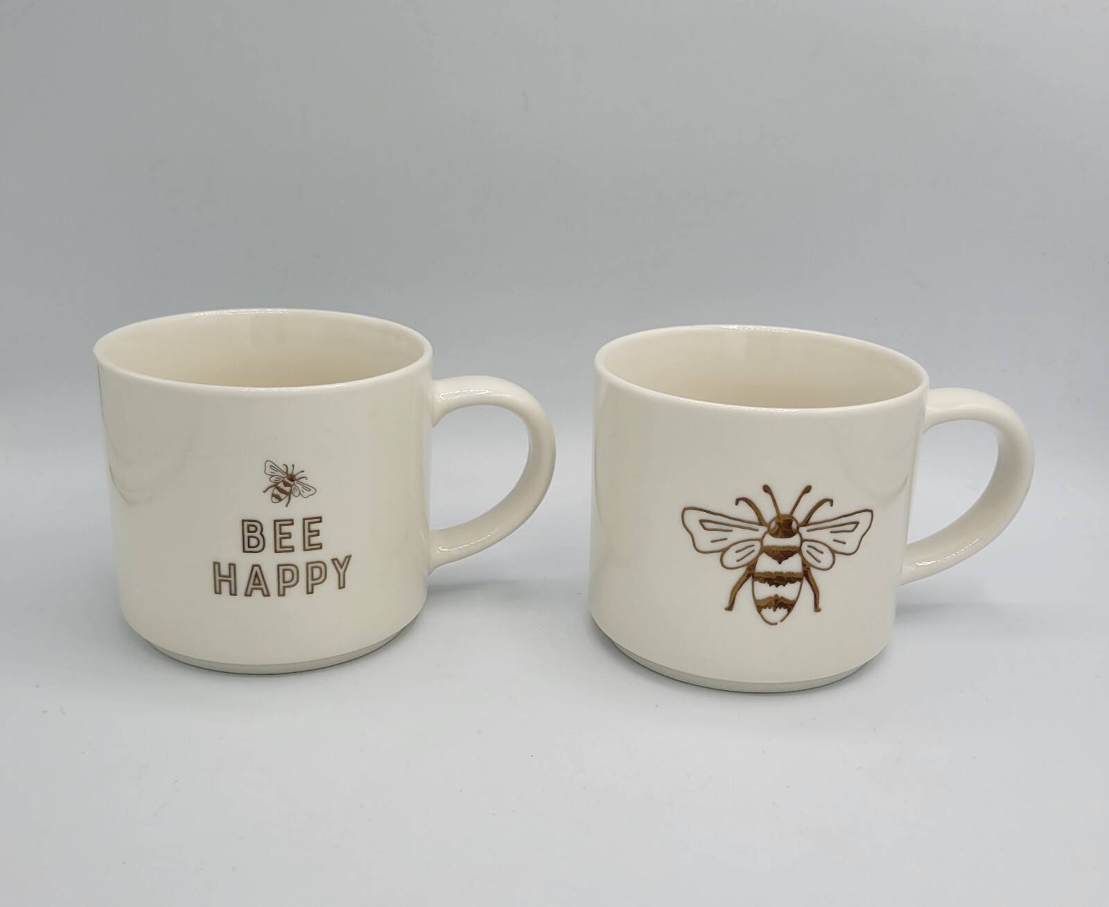 ELUM Home Bee Happy & Bee image in gold white coffee mugs (2) /w gold ...