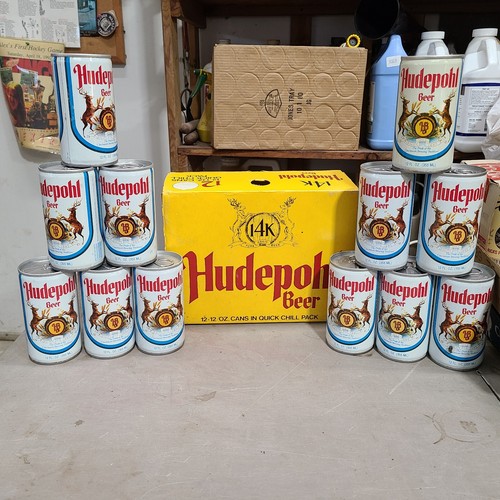 Hudepohl 12 pack bar display 12 beer cans movie props EMPTY Cincinnati ...