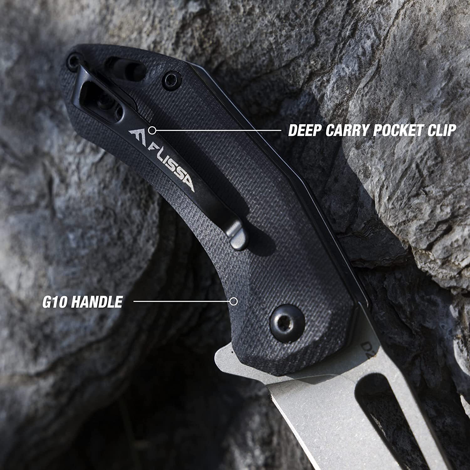 FLISSA Mini Pocket Knife 2.5'' D2 Blade G10 Handle Folding EDC Knife ...