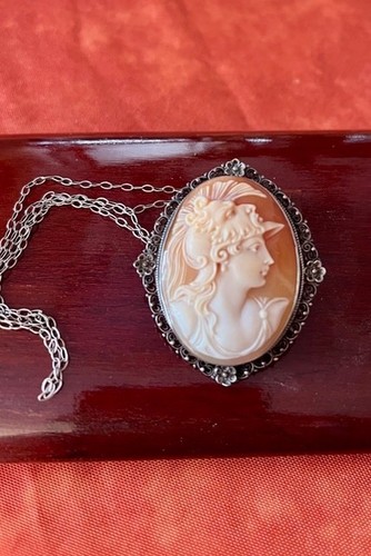 cameo brooch pendant. Detailed with a Greek God or Roman Warrior on the ...