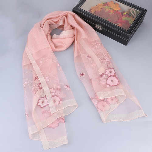 Lady Women Silk Wool Floral Long Scarf Shawl Wrap Elegant Embroidery ...