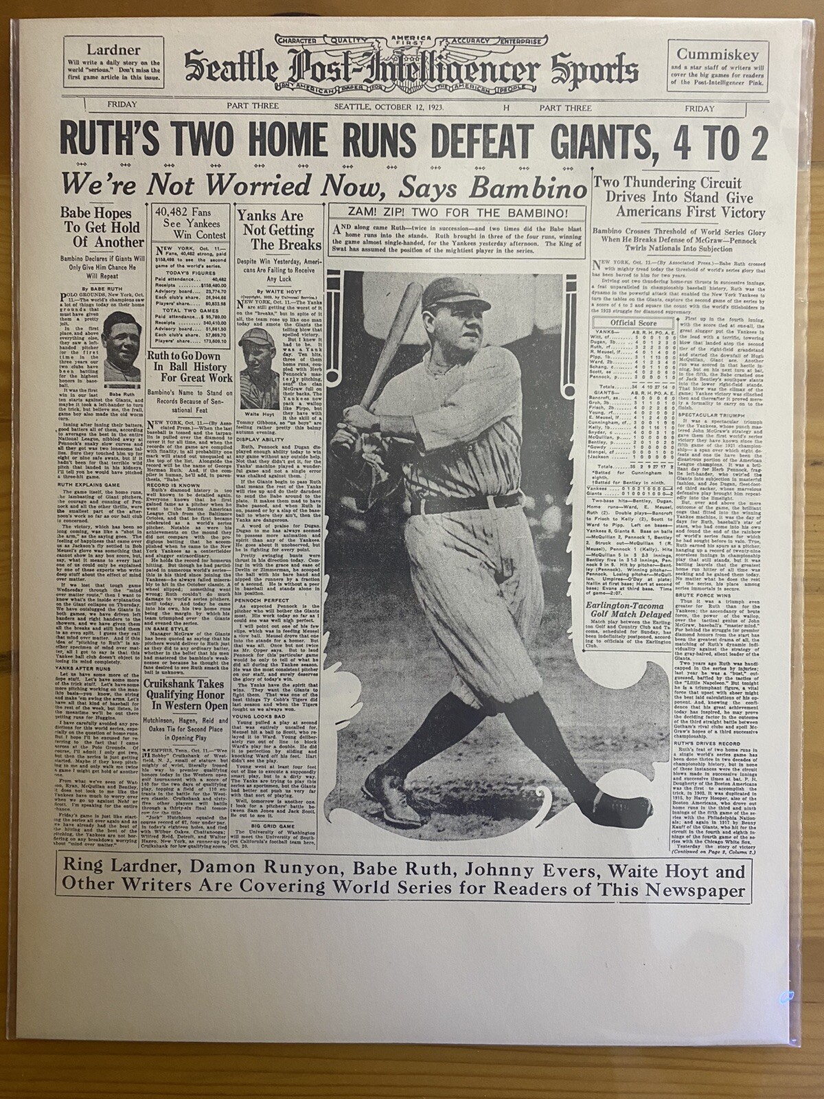 VINTAGE NEWSPAPER HEADLINE ~BASEBALL YANKS BABE RUTH BAMBINO DEFEAT ...