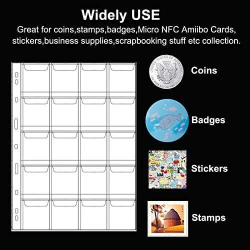 Coin Collection PagesCoin Binder 10 Sheets Inserts Sleeves with 9 Hole ...