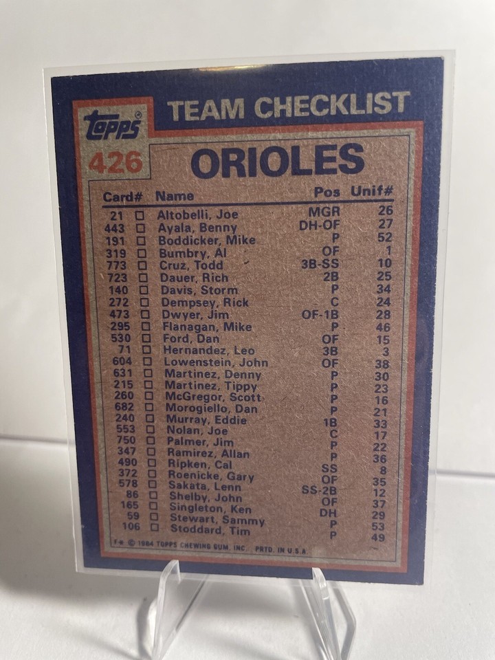 Cal Ripken Jr and Mike Boddicker 426 Baltimore Orioles Team Checklist ...