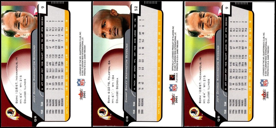 Fleer Game Time Washington Redskins (3) Card Lot - A REAL GEM – MAKE ...