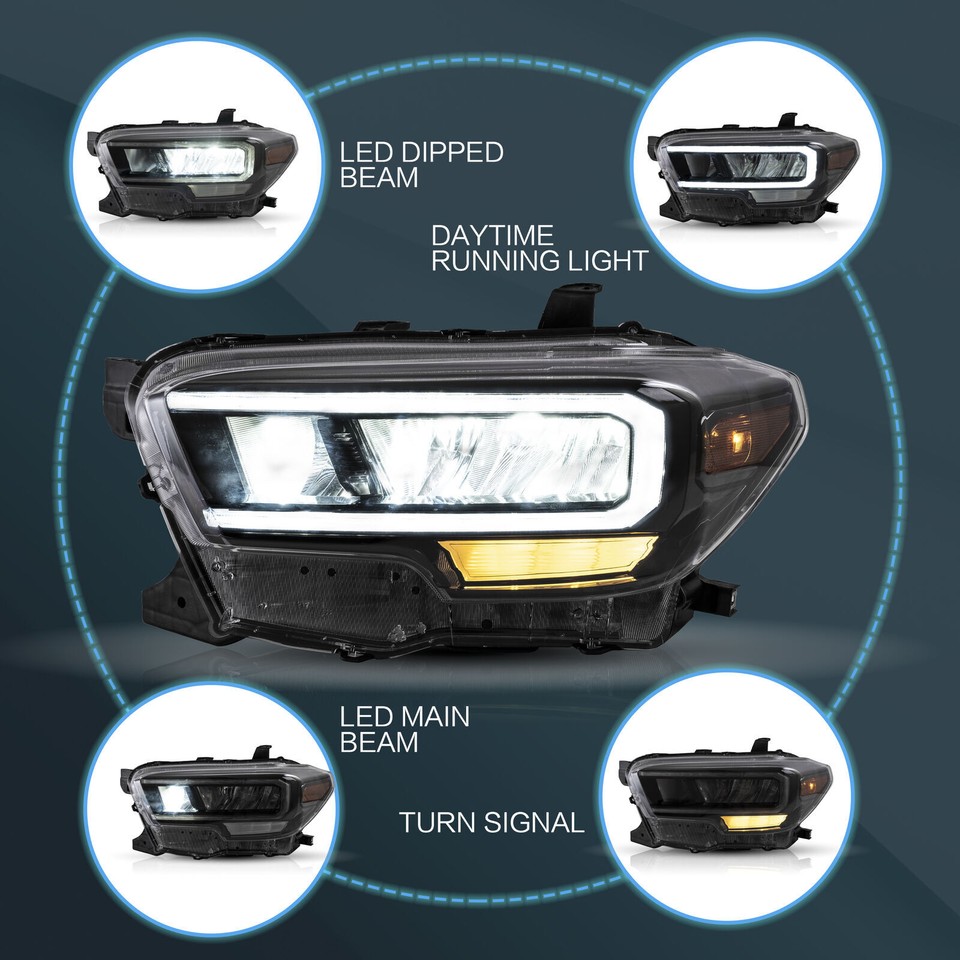 VLAND LED Headlights Amber Reflector DRL For 2016-2023 Toyota Tacoma ...