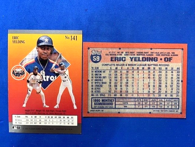 Eric Yelding 1991 Fleer Ultra & 1991 Topps 40 Years of Baseball ...