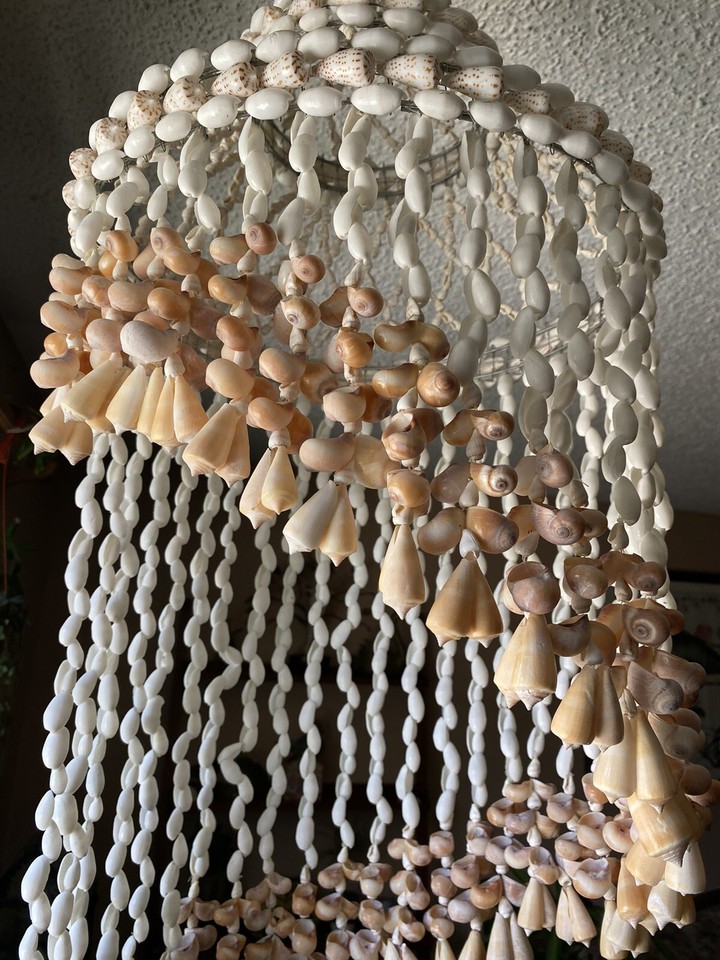 Vintage Shell Hanging Chandelier Beach Decor Shell Art 34” | eBay
