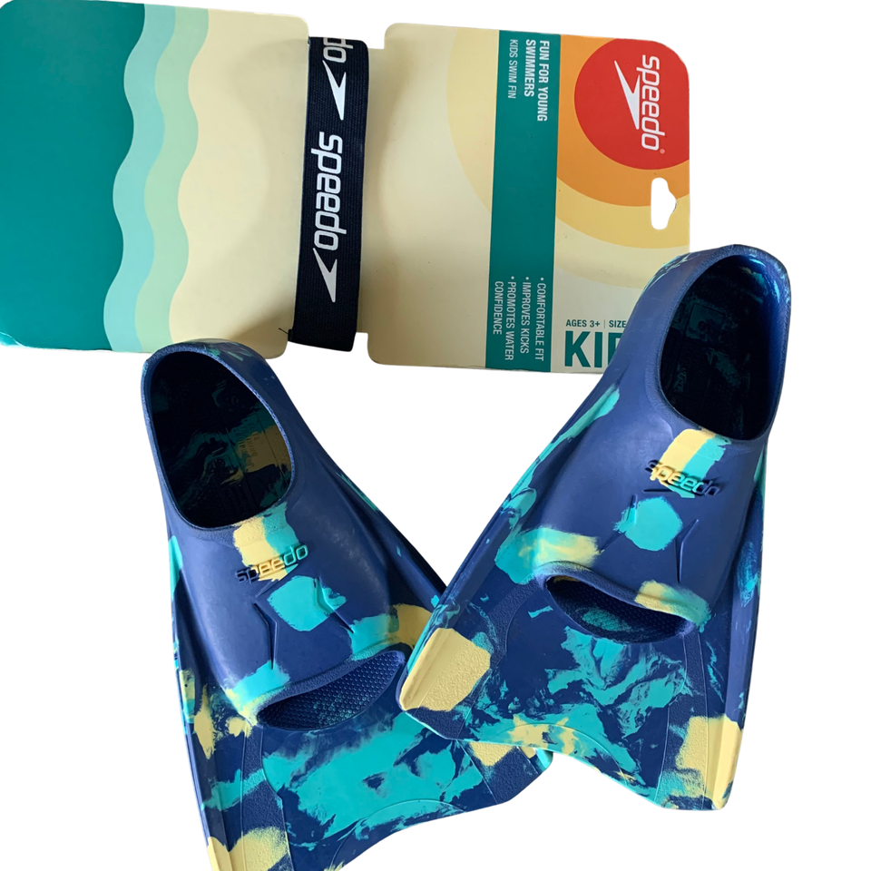 Speedo Kids Swim Fins Aqua Marble Size 9-10 Flippers Training Short ...
