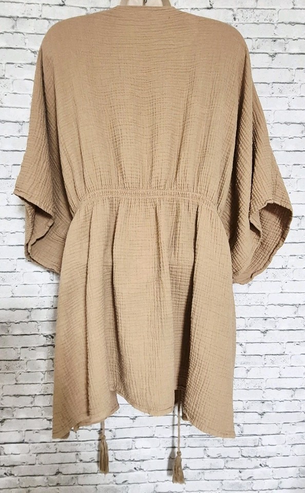 Aerie Kimono Cover Up Womens M Waffle Gauzy Cotton Drawstring Waist ...