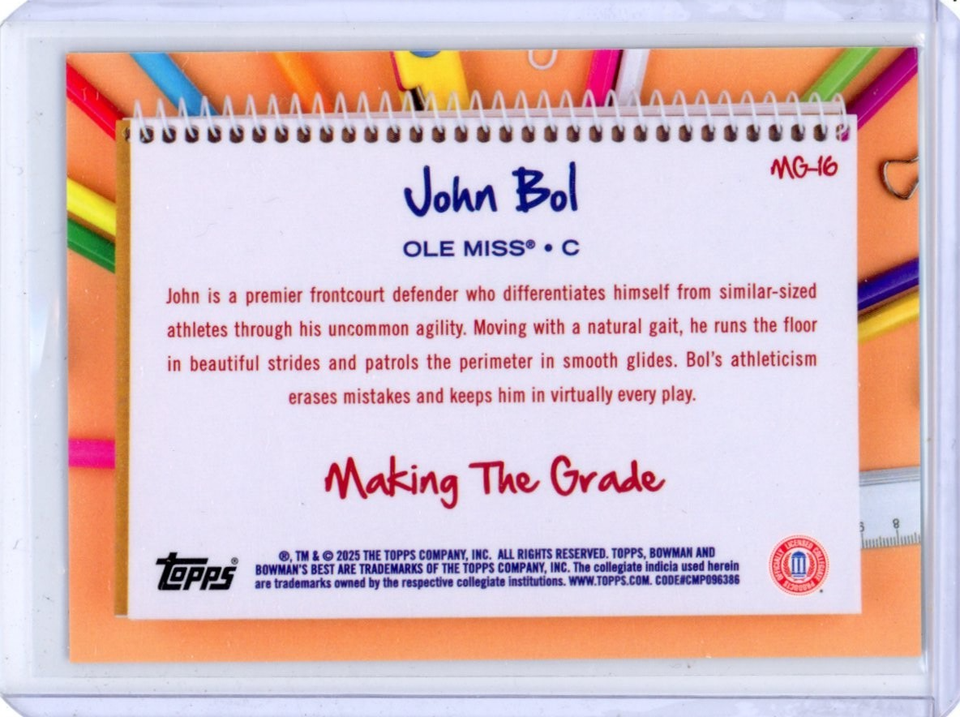 John Bol 2024-25 Bowman's Best U Making the Grade Gold Refractor /50 # ...