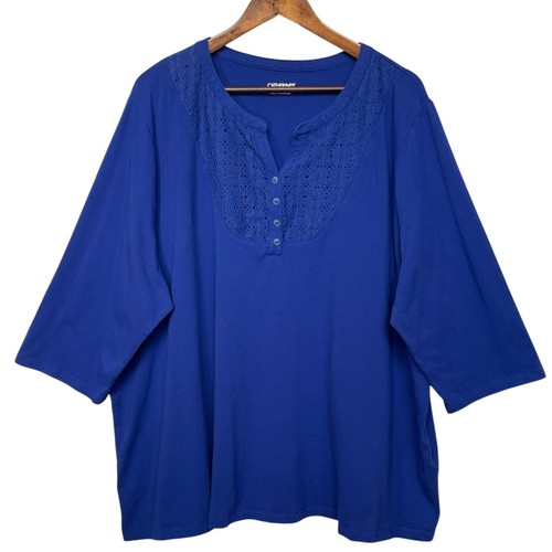 Catherines Womens Crochet Neckline Top Size 26/28W Blue 3/4 Sleeve | eBay