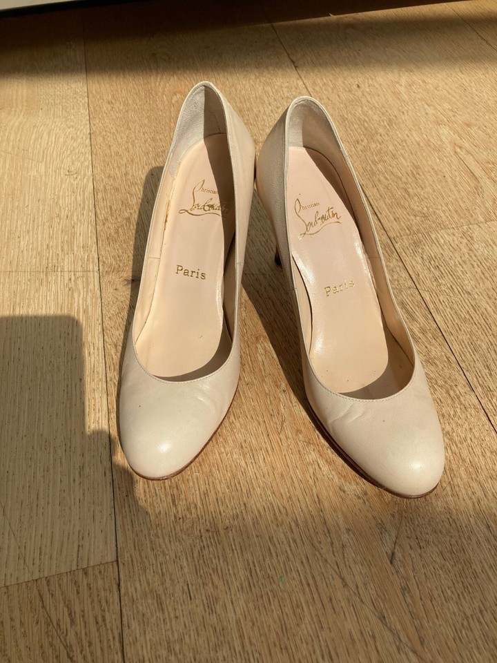 Christian Louboutin round toe heels, cream leather, size 38.5 | eBay