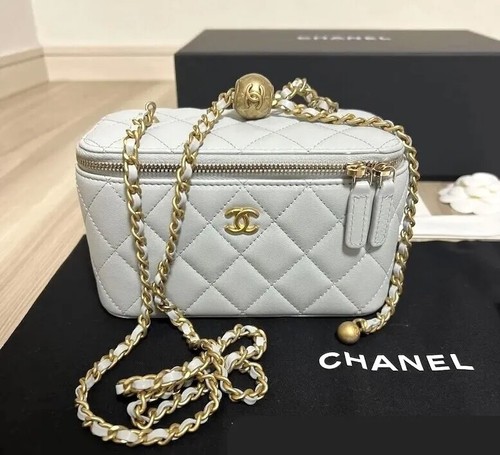 Chanel Vanity Bag Crossbody AP1341 Ball Chain Purse Light Gray Auth New ...
