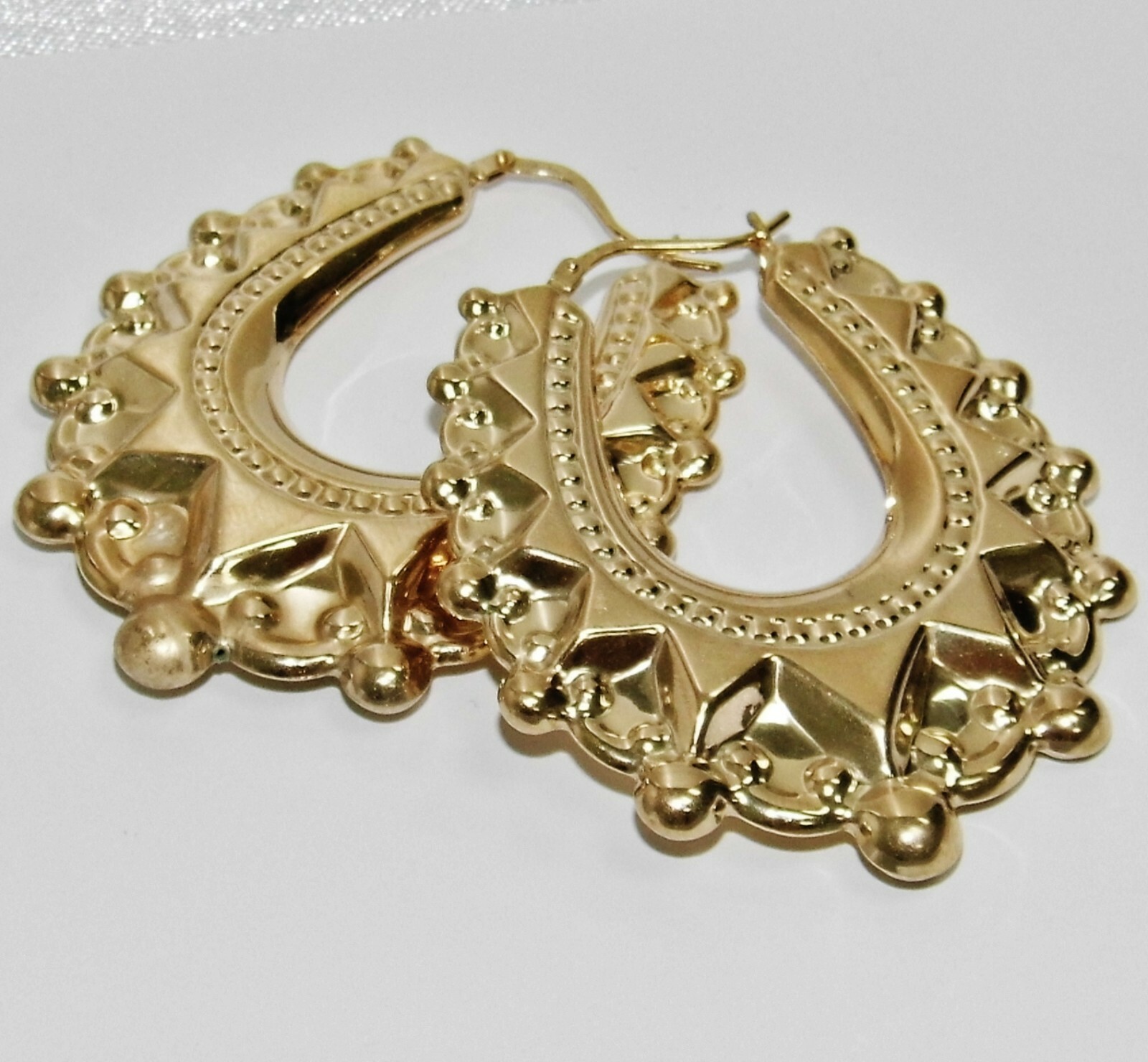 Victorian 9ct Yellow Gold on Silver LARGE Spiked Oval Gypsy Creole Hoop ...