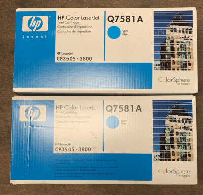 Lot of 2 HP Q7581A Cyan 3800 Genuine Toner Cartridge | eBay