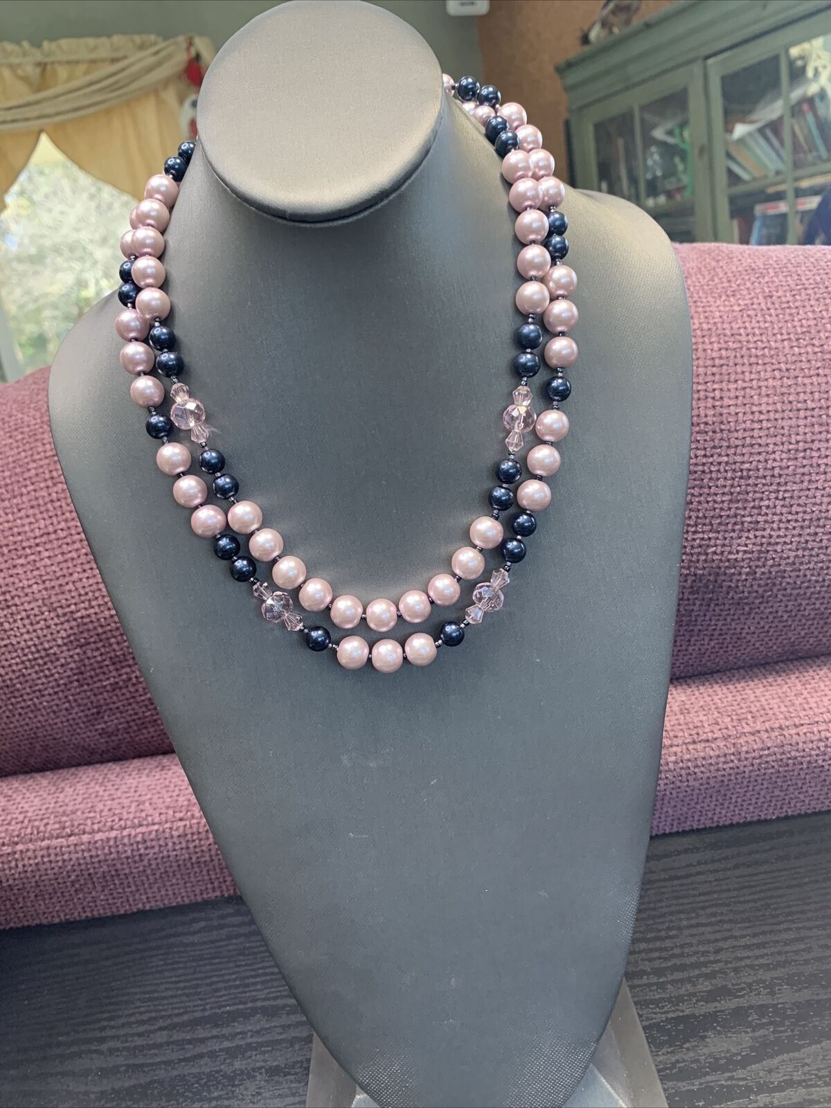 Black Pink Two Strand Glass Crystal Bead Layered 2 St… - Gem