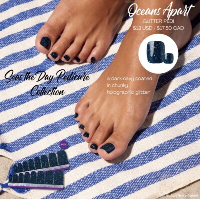 Color Street OCEANS APART PEDICURE 100% Nail Polish Strips Blue Glitter ...