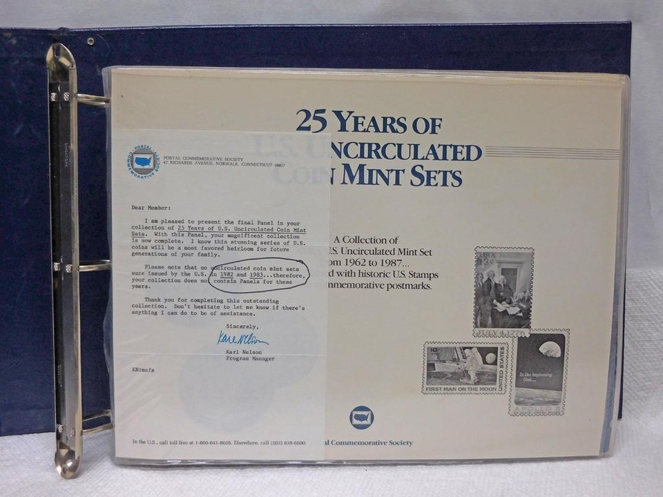 POSTAL COMMERATIVE SOCIETY - 25 YEARS U.S. UNCIRCULATED COIN MINT SETS ...