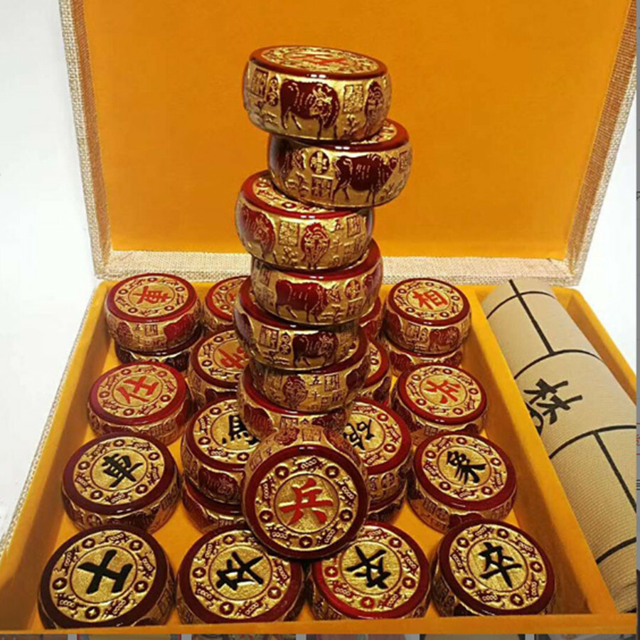 Super Luxury Golden Phoebe Wooden Gilded Chinese Chess φ 58mm ...