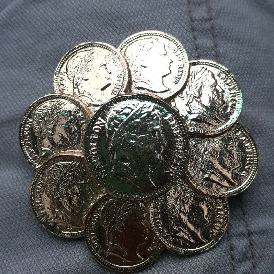 GRAZIANO NAPOLEON EMPEREUR GOLD TONE COIN BROOCH PIN - Gem