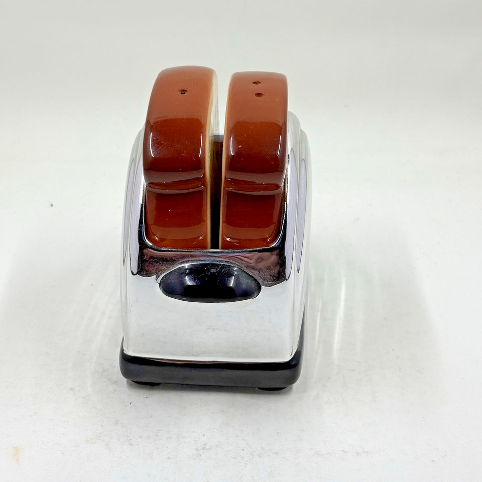 Chrome-Effect Ceramic Toaster & Sliced Bread Salt & Pepper Shaker Set ...