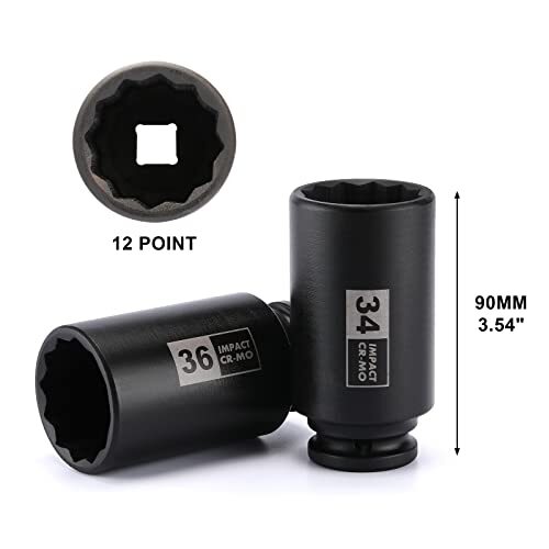 Deep Axle Nut Impact Socket Set,12Point Design Metric,29,30,32,34,35,36 ...