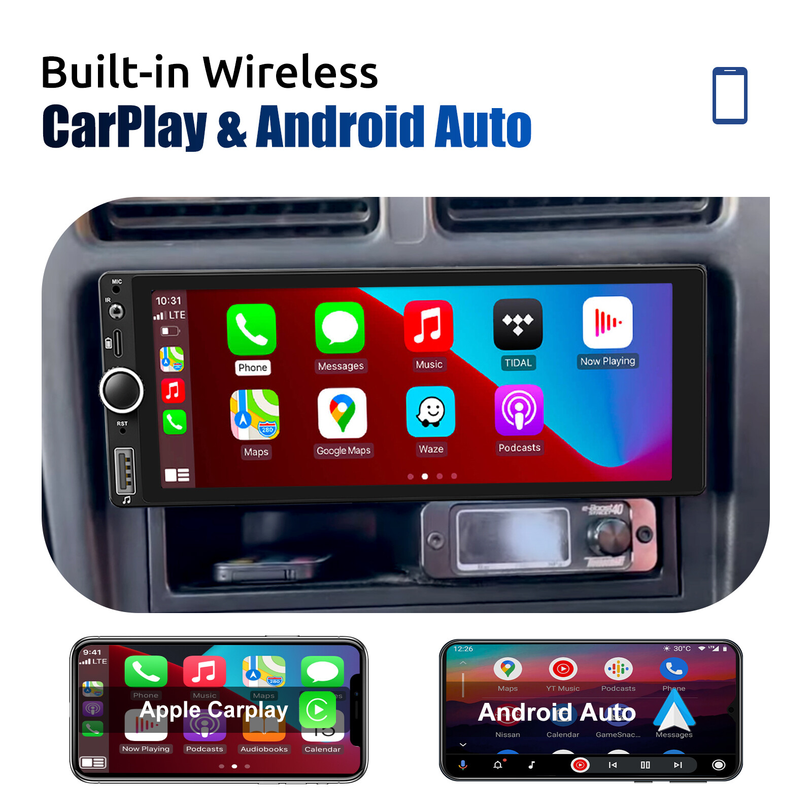 7" Single 1Din Touch Screen Car Stereo Radio For Apple/Android CarPlay Bluetooth | eBay