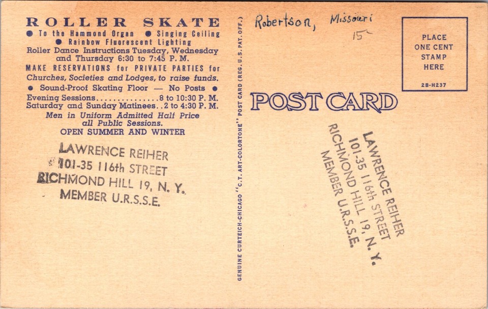 Linen Postcard Ideal Roller Rink Skating Lemay and Bayless Robertson ...