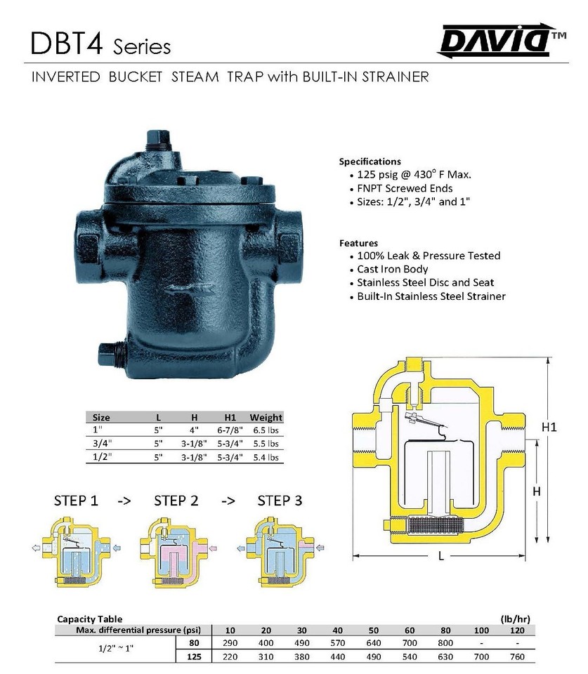 DAVID™ 1/2" IB STEAM TRAP W/BUILT-IN STRAINER, 125 psi, ARMSTRONG 880 ...