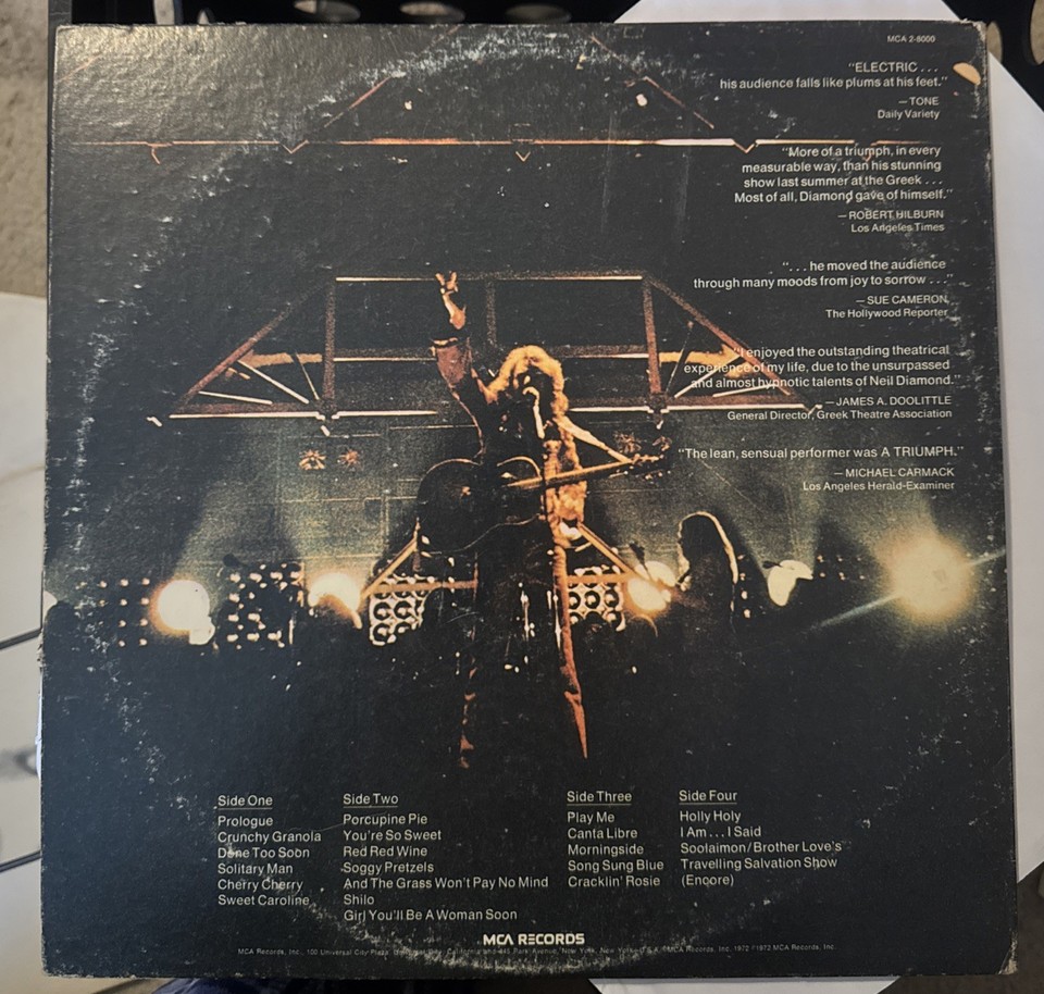 Neil Diamond Hot August Night Vinyl 2X LP Gatefold Record 1972 MCA ...