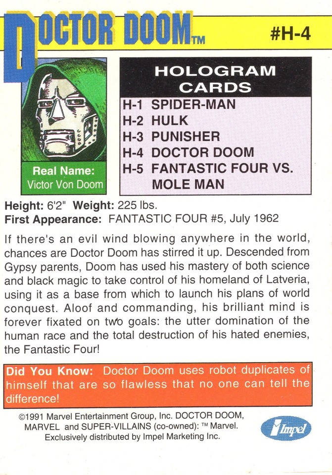MARVEL Universe Series 2 Doctor Doom Hologram Card H4 (Impel 1991) | eBay