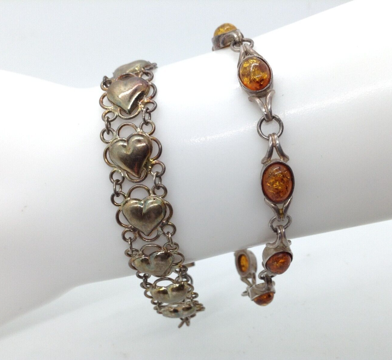 Sterling Silver Stamp 925 Amber & Rollo Link Heart Bracelets (2)pc | eBay
