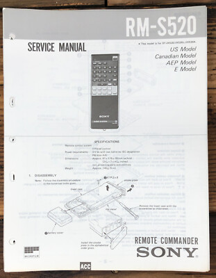 Sony RM-S520 Remote Control Service Manual *Original* | eBay