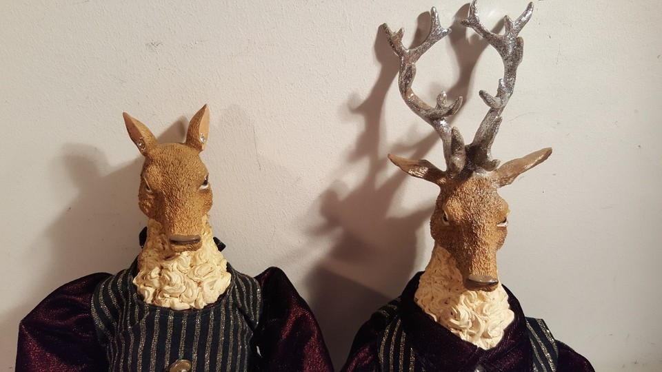 VTG RARE December Diamonds 24" Resin Mr & Miss Poseable Reindeer Dolls ...