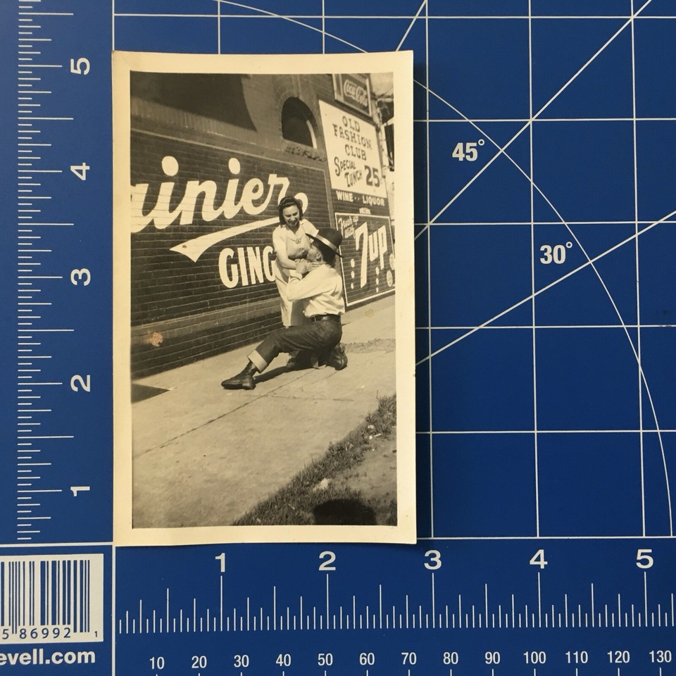 Vintage Photo Busty Pretty Curvy Woman Hand On Mans Neck Funny Scene ...