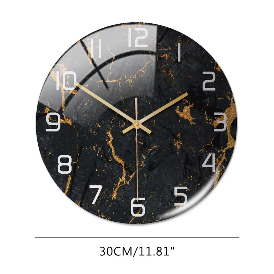 Luxury 3D Acrylic Black Gold Marble Pattern Wall Adhesive Clock Metal ...