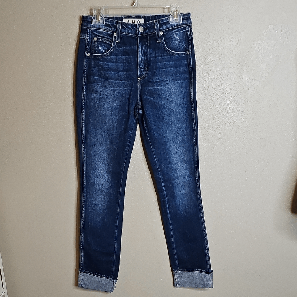 AMO Darlin Sweetheart Jeans Dark Blue High Waist Button Fly Straight 27 ...