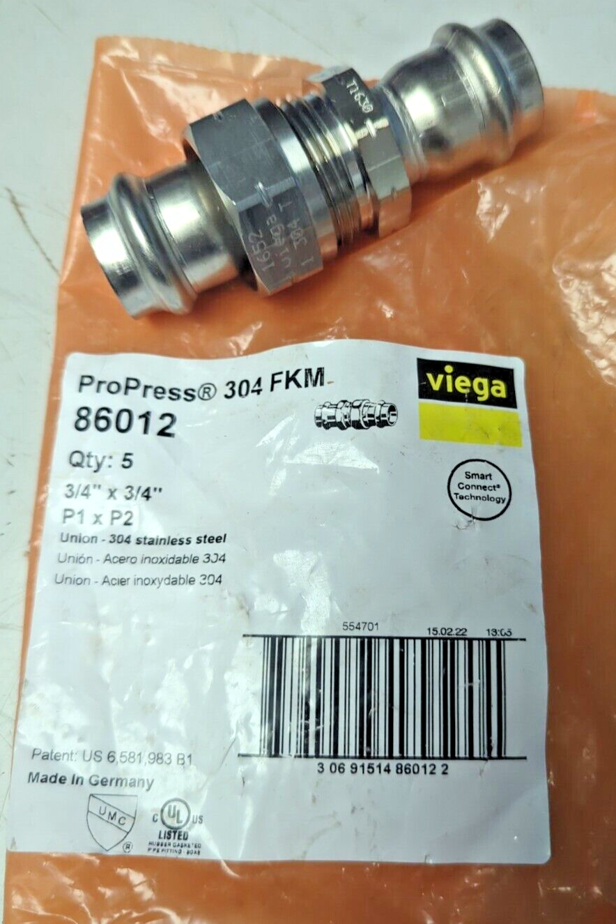 1 - ProPress 304 FKM 86012 Viega Pipe Union, 3/4" x 3/4" | eBay
