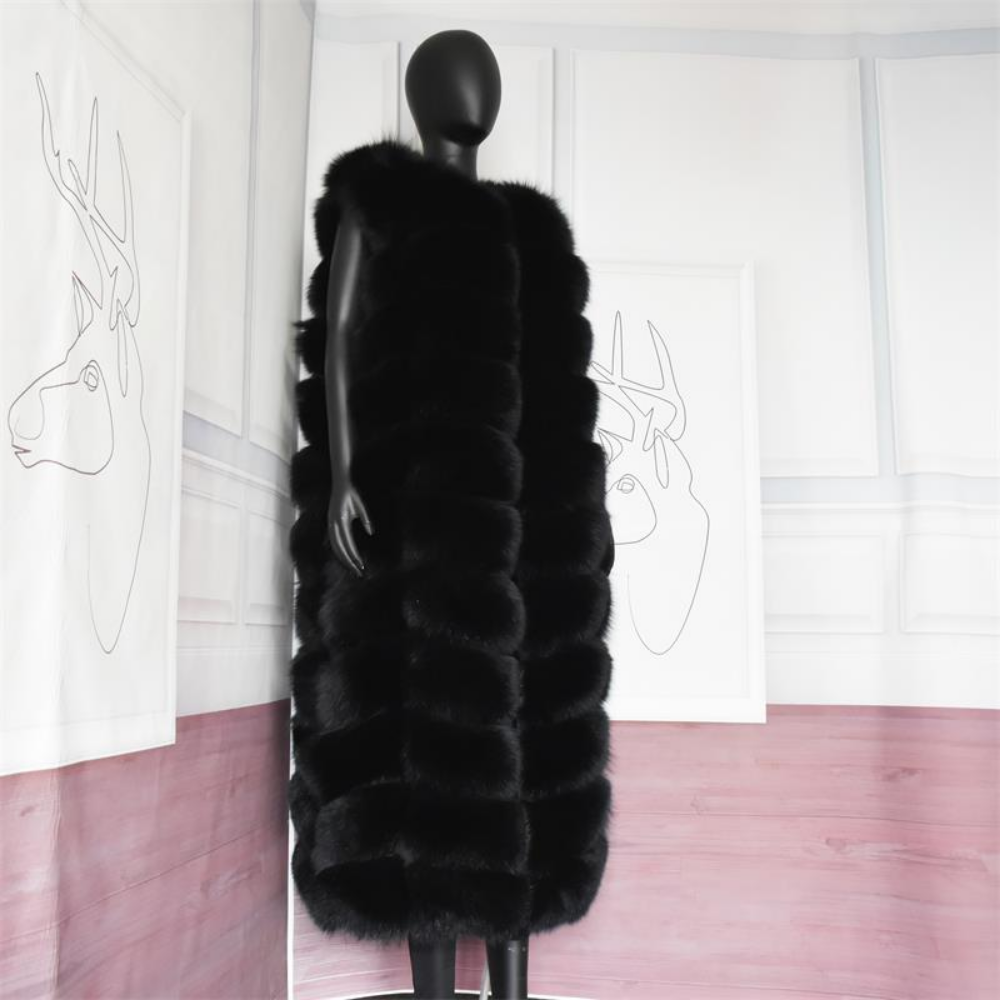 100% Real Fox Fur Blocks Vest Sleeveless Women Long Coat Fur Jacket ...