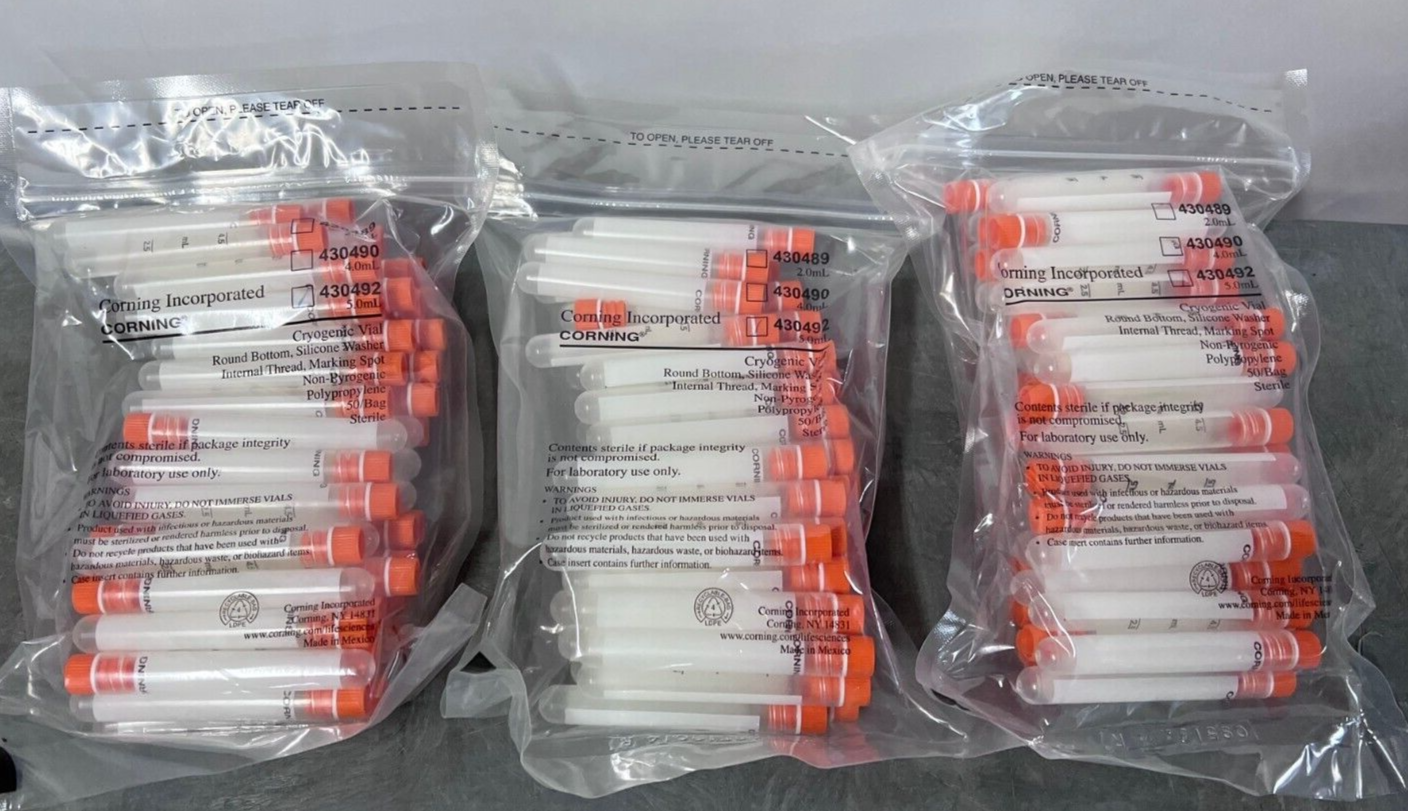 Corning 430492 Internal Thread Cryogenic Vials 5 mL Orange Cap. 50 x 3 ...