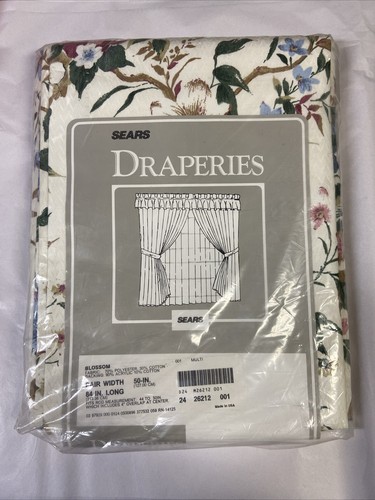 NOS Sears Draperies Blossom Floral Curtains Ivory Multi 2 Panels 50"x84 ...