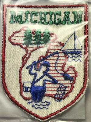 MICHIGAN Patch Fisherman on the Great Lakes Fly Fishing Outdoors Hiking ...