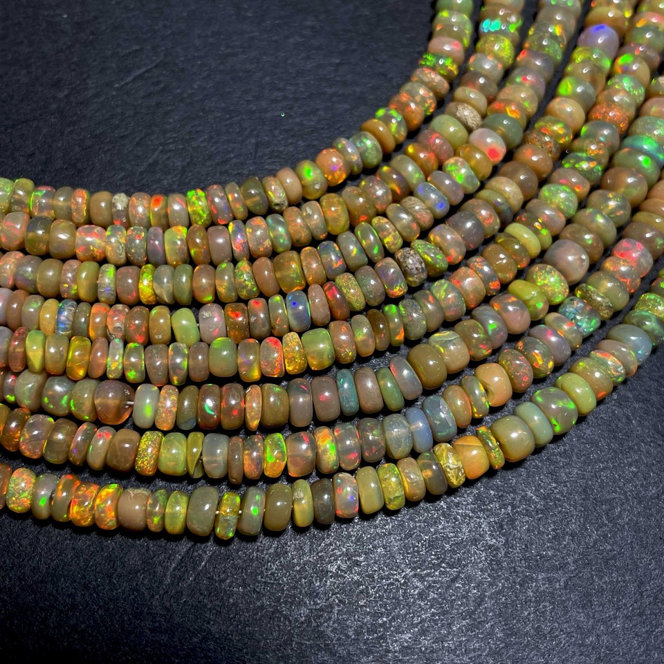 Natural Etíope Ópalo Multi Fuego Gema Rondelle Amarillo Cuentas 61CT 43.2cm | eBay